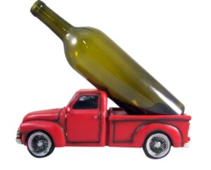 dwk vintage red truck decorative wine bottle holder | americana decorations and vintage desk accessories | bottle holder for cabinet and shelf decor - 11.5"