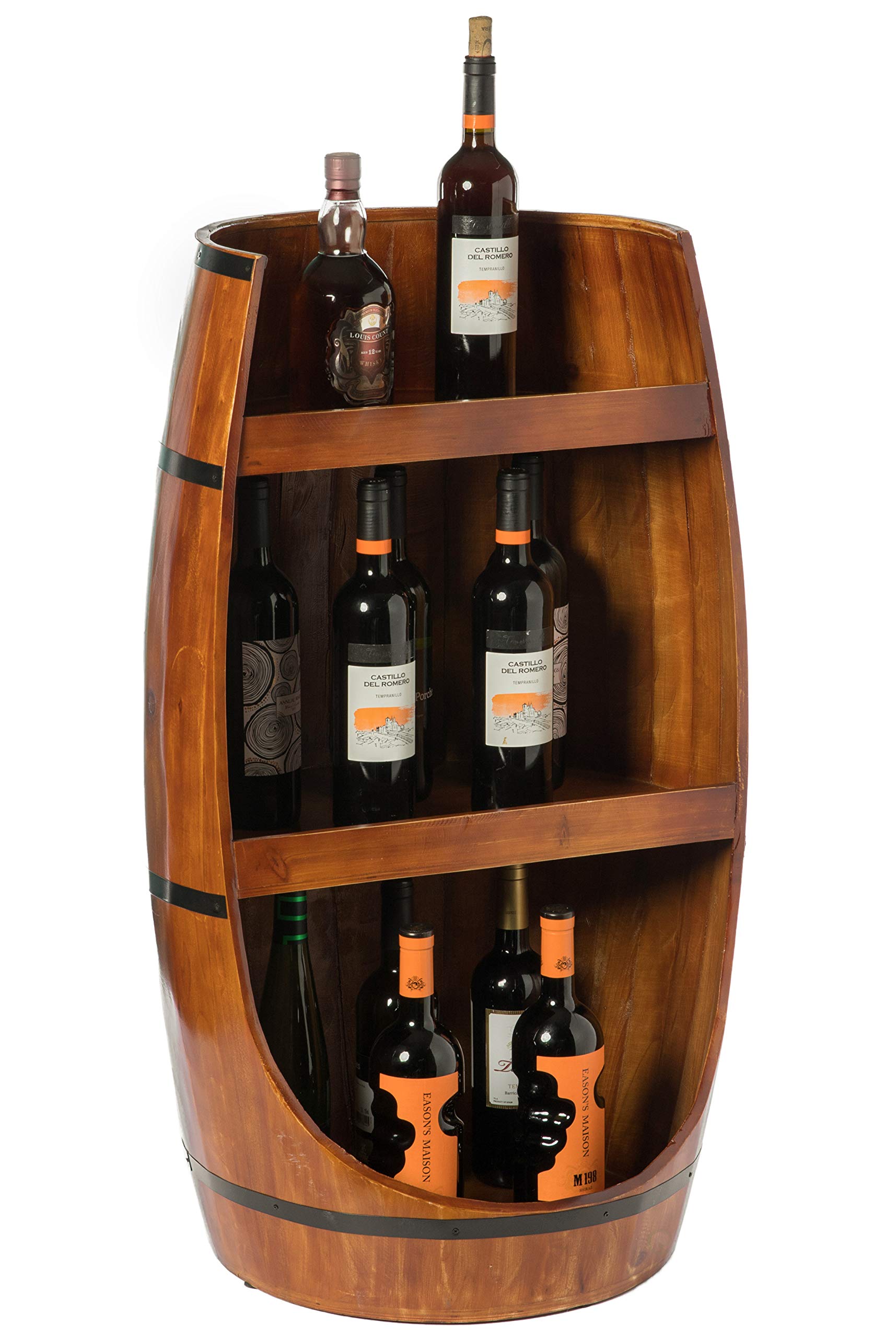 Vintiquewise Rustic Wooden Wine Barrel Display Shelf Storage Stand