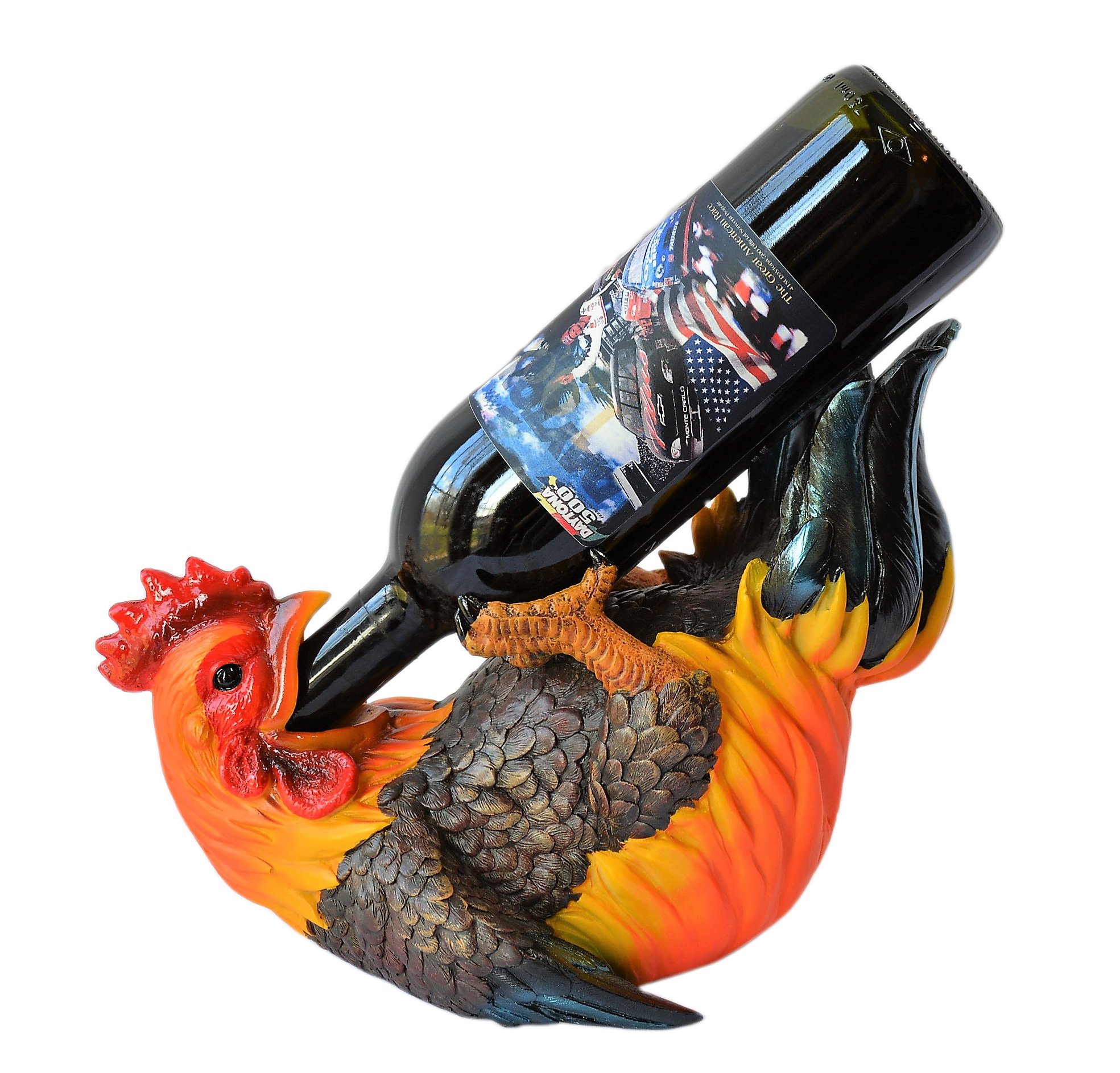 Drinking Rooster Wine Bottle Holder French Country Farm Style Kitchen Decor for Gamecock Fans Wine Rack