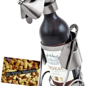 BRUBAKER Wine Bottle Holder 'Dog' - Table Top Metal Sculpture - with Greeting Card