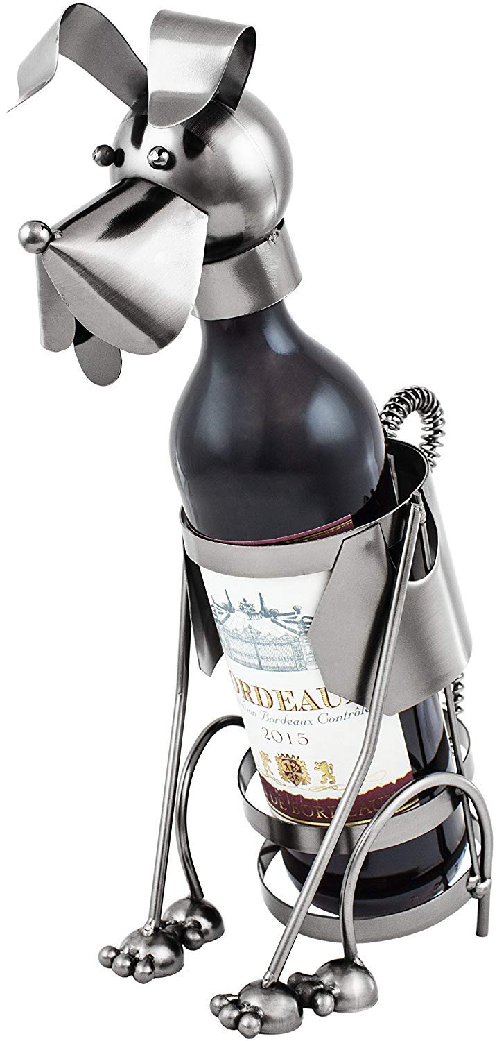 BRUBAKER Wine Bottle Holder 'Dog' - Table Top Metal Sculpture - with Greeting Card