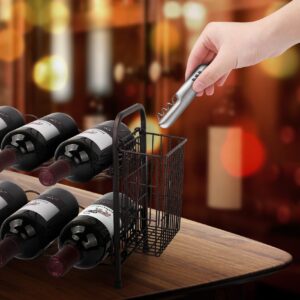 OBloved Metal 2 Tier Countertop Wine Rack with Storage Basket, Wine Cabinet Counter Wine Rack Holder and Storage Wine Rack Stackable-Hold 8 Bottles