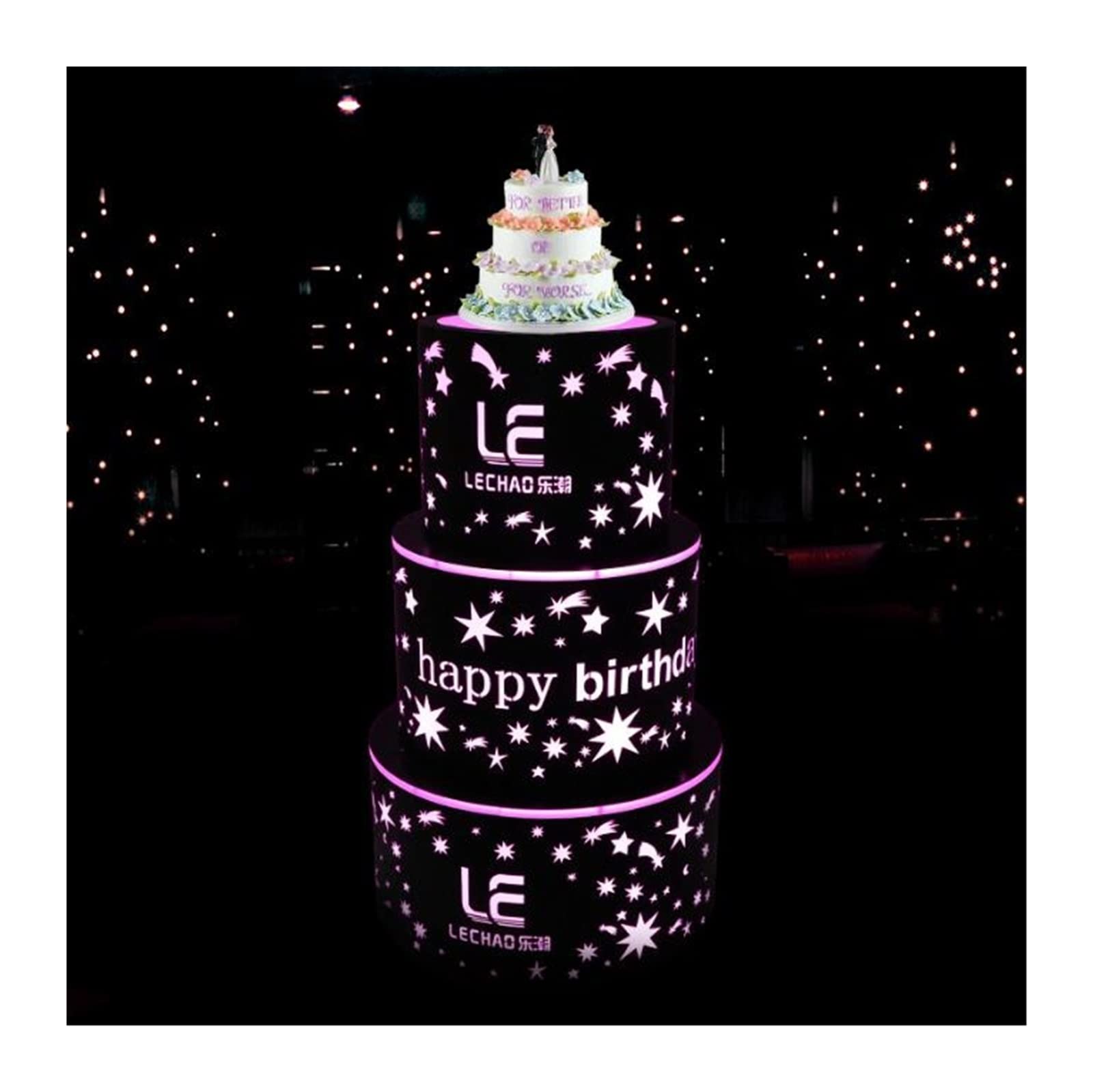 Birthday Cake Three-Tier Champagne Sparklers Bottle Wine Rack Atmosphere Props，Glow Custom Logo Rechargeable Color Flashing，Nightclub Disco Party (Color : RGB, Size : 105 * 60cm)