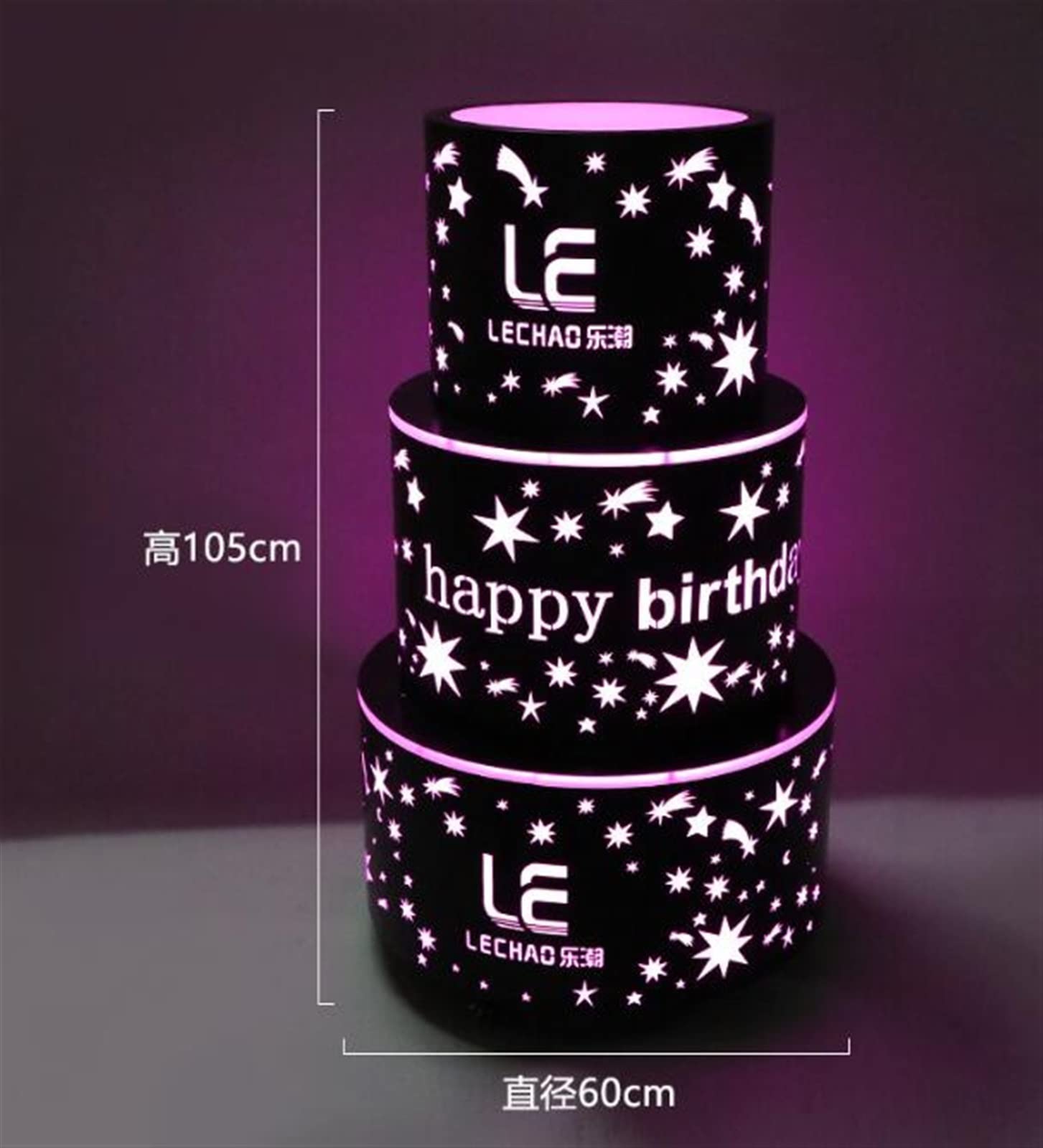 Birthday Cake Three-Tier Champagne Sparklers Bottle Wine Rack Atmosphere Props，Glow Custom Logo Rechargeable Color Flashing，Nightclub Disco Party (Color : RGB, Size : 105 * 60cm)