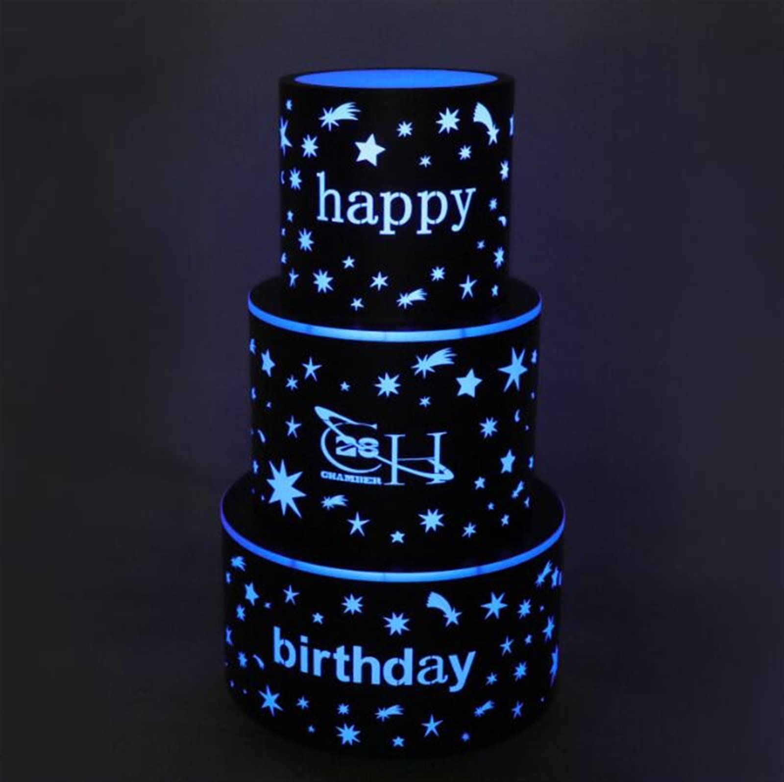 Birthday Cake Three-Tier Champagne Sparklers Bottle Wine Rack Atmosphere Props，Glow Custom Logo Rechargeable Color Flashing，Nightclub Disco Party (Color : RGB, Size : 105 * 60cm)