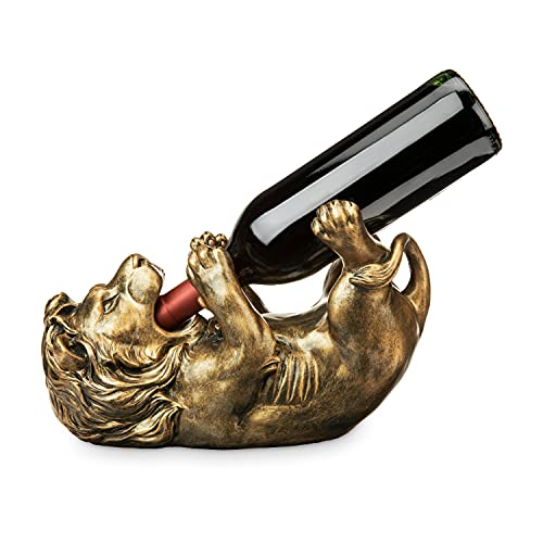 True Lion Polyresin Wine Bottle Holder Set of 1, Antiqued Bronze, Holds 1 Standard Wine Bottle