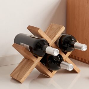 treoakwis wine rack countertop oak solid wood wine organizer rack 4 bottles holder for wine, drinks, beer, suit for home, bar, kitchen,cellar basement,oak