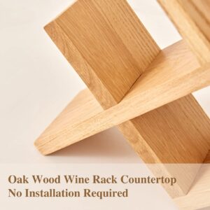 TREOAKWIS Wine Rack Countertop Oak Solid Wood Wine Organizer Rack 4 Bottles Holder for Wine, Drinks, Beer, Suit for Home, Bar, Kitchen,Cellar Basement,Oak