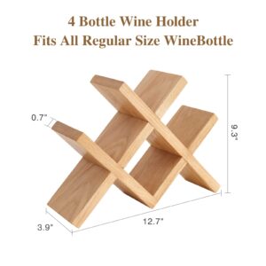 TREOAKWIS Wine Rack Countertop Oak Solid Wood Wine Organizer Rack 4 Bottles Holder for Wine, Drinks, Beer, Suit for Home, Bar, Kitchen,Cellar Basement,Oak