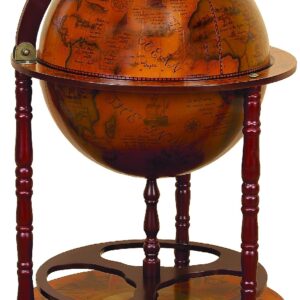 Deco 79 Wood Globe Rolling 14 Bottle Standing Wine Rack with Hidden Compartment, 22" x 22" x 37", Brown