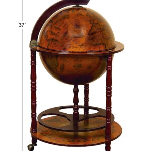 Deco 79 Wood Globe Rolling 14 Bottle Standing Wine Rack with Hidden Compartment, 22" x 22" x 37", Brown