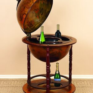 Deco 79 Wood Globe Rolling 14 Bottle Standing Wine Rack with Hidden Compartment, 22" x 22" x 37", Brown