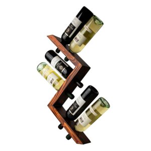 charmont wooden wall mounted wine rack -rustic zig zag floating shelves wine bottle holder for bar, kitchen storage, dining room, wedding gift, wall home décor; 6 bottles (1, gunstock)