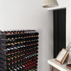 Stackable Modular Wine Rack Wine Storage Rack Wine Holder Display Shelves for Wine Cellar or Basement, Freestanding Wine Rack Thick Wood Wobble-Free (Black, 12 X 6 Rows (72 Slots))