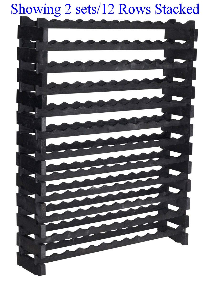 Stackable Modular Wine Rack Wine Storage Rack Wine Holder Display Shelves for Wine Cellar or Basement, Freestanding Wine Rack Thick Wood Wobble-Free (Black, 12 X 6 Rows (72 Slots))