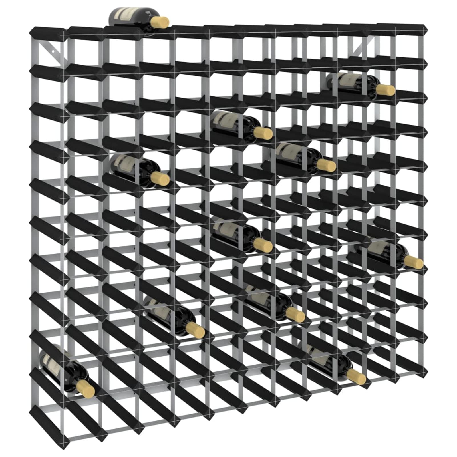 Tidyard 120 Bottles Wine Rack Black Pine Wood Liquor Display Cabinet Wine Stand Galvanized Steel for Living Room, Kitchen, Pub, Bistro, Bar 43.3 x 8.9 x 39.6 Inches (W x D x H)