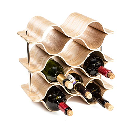 Asian Home 9 Bottle 6-Tier Wave Desktop Wine Rack Freestanding Countertop Bottle Holder for Wine Storage, Wood, Modern and Minimalist