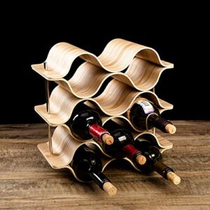 Asian Home 9 Bottle 6-Tier Wave Desktop Wine Rack Freestanding Countertop Bottle Holder for Wine Storage, Wood, Modern and Minimalist