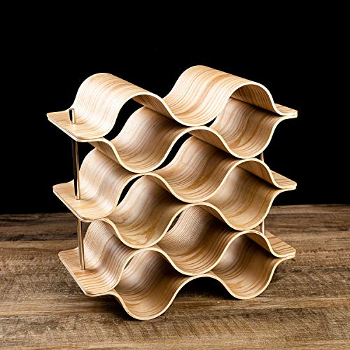 Asian Home 9 Bottle 6-Tier Wave Desktop Wine Rack Freestanding Countertop Bottle Holder for Wine Storage, Wood, Modern and Minimalist