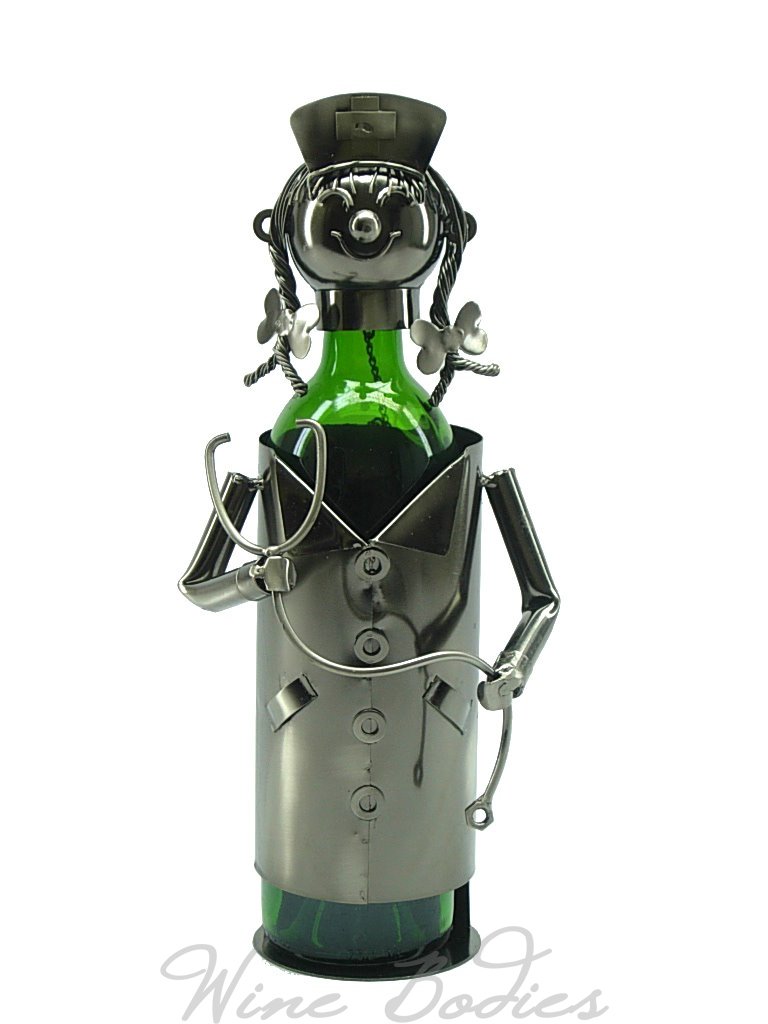 WINE BODIES nice nurse Metal Wine Bottle Holder, Charcoal