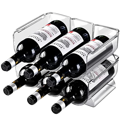 Lunmore Red Wine Organizer, Plastic Stackable Wine Bottle Holders, Wine and Drink Organizer Shelf for Kitchen Countertop, Cabinet, Fridge, Transparent - Holds 3 Bottles - 2 Pack