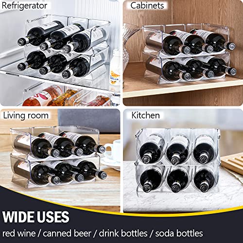 Lunmore Red Wine Organizer, Plastic Stackable Wine Bottle Holders, Wine and Drink Organizer Shelf for Kitchen Countertop, Cabinet, Fridge, Transparent - Holds 3 Bottles - 2 Pack