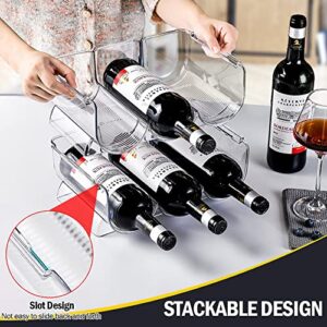 Lunmore Red Wine Organizer, Plastic Stackable Wine Bottle Holders, Wine and Drink Organizer Shelf for Kitchen Countertop, Cabinet, Fridge, Transparent - Holds 3 Bottles - 2 Pack