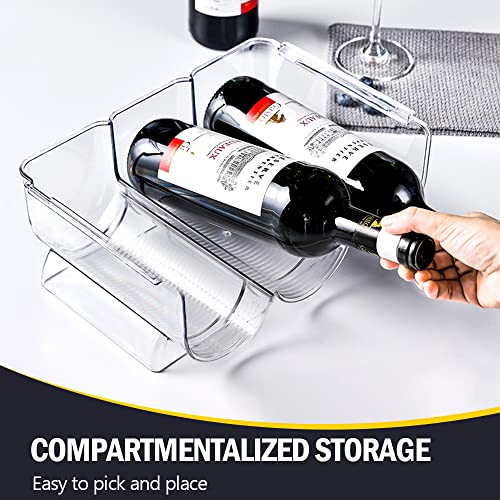 Lunmore Red Wine Organizer, Plastic Stackable Wine Bottle Holders, Wine and Drink Organizer Shelf for Kitchen Countertop, Cabinet, Fridge, Transparent - Holds 3 Bottles - 2 Pack