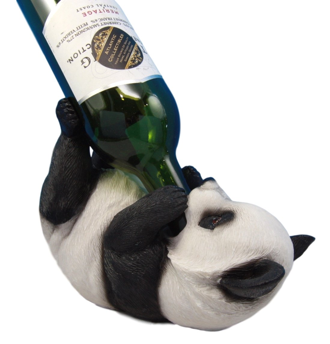 Atlantic Collectibles Adorable Bamboo Giant Panda Bear Decorative Wine Bottle Holder Rack Figurine