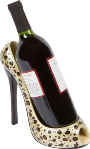 hilarious home high heel wine bottle holder - stylish conversation starter wine rack (leopard print)