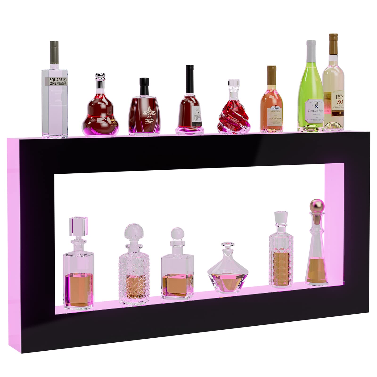 Oarlike Wall-Mounted LED Liquor Bottle Display Shelf 48 in Floating/Countertop Lighted Bar Shelf with APP Remote Controller for Home Commercial Bar Acrylic Display Stand