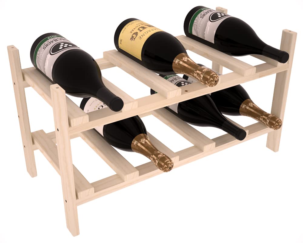 Wine Racks America® Living Series Magnum Stackable Wine Rack - Durable and Modular Wine Storage System, Ponderosa Pine, Unstained - Holds 10 Bottles