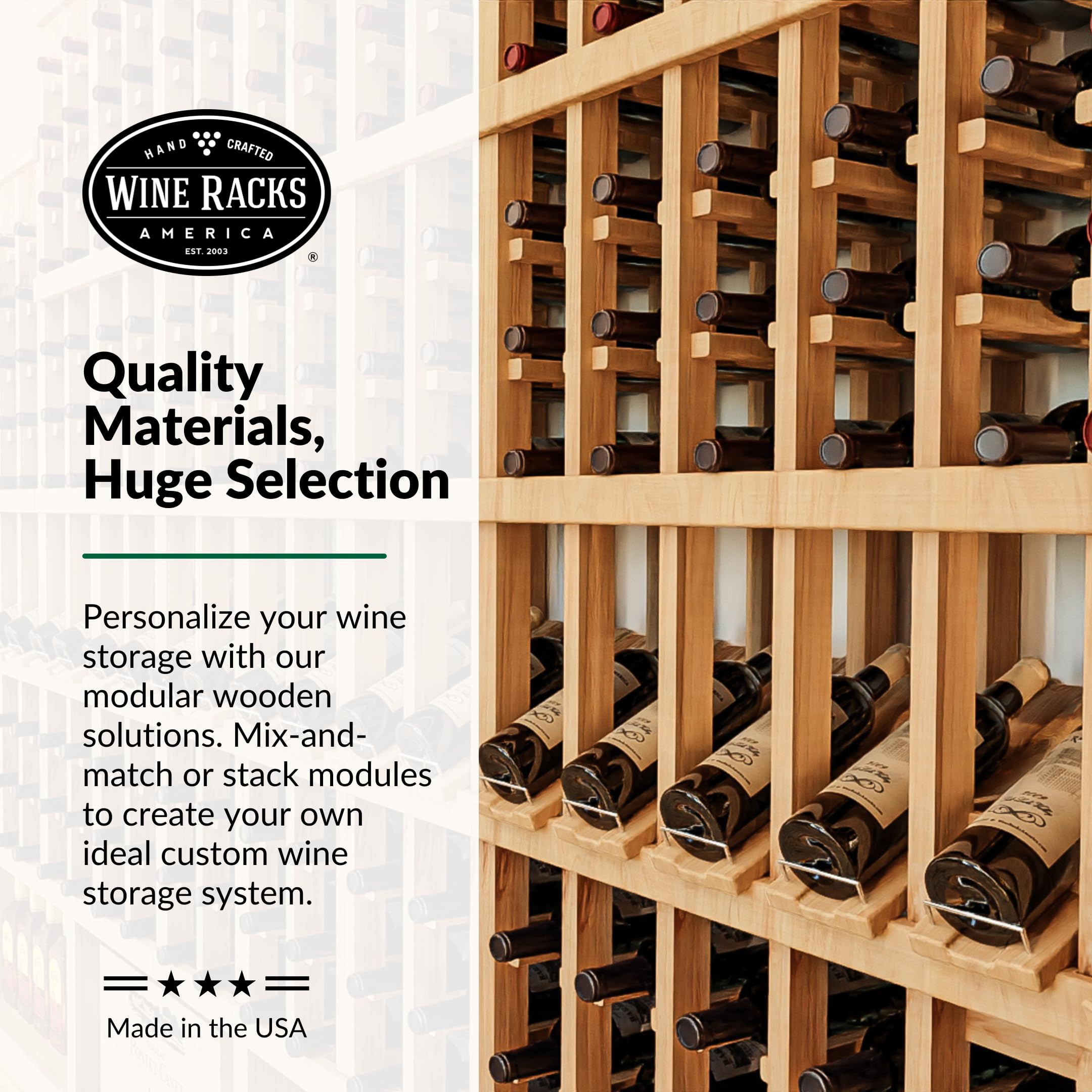 Wine Racks America® Living Series Magnum Stackable Wine Rack - Durable and Modular Wine Storage System, Ponderosa Pine, Unstained - Holds 10 Bottles