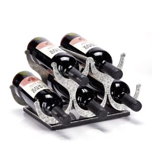 aayla wine holder rack - metal silver tabletop wine bottle holders, holds 5 wine bottles, assembly required, for wine lovers to store the wine collection