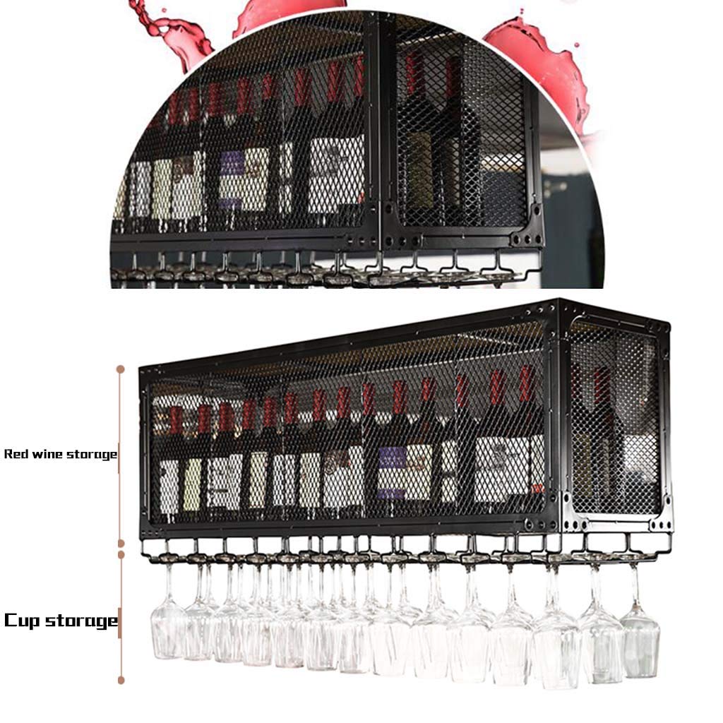 SENNIAN Wine Rack Wall-Mounted Inverted Wine Glass Rack Surrounding Edge Design Iron Hanging Ceiling Decoration Shelf Industrial Bottle Holder Wine Shelf for Bars, Kitchen & Dining Home De