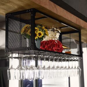 SENNIAN Wine Rack Wall-Mounted Inverted Wine Glass Rack Surrounding Edge Design Iron Hanging Ceiling Decoration Shelf Industrial Bottle Holder Wine Shelf for Bars, Kitchen & Dining Home De