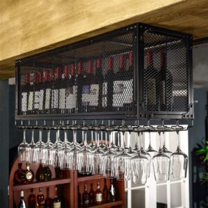 SENNIAN Wine Rack Wall-Mounted Inverted Wine Glass Rack Surrounding Edge Design Iron Hanging Ceiling Decoration Shelf Industrial Bottle Holder Wine Shelf for Bars, Kitchen & Dining Home De