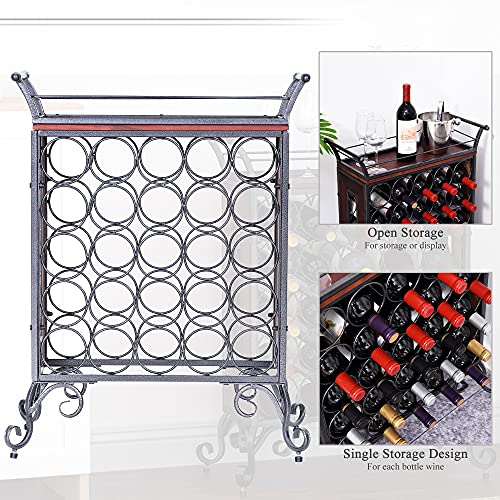 HOMCOM 25 Bottle Horizontal Free Standing Wine Rack Stand Wood and Metal - Black