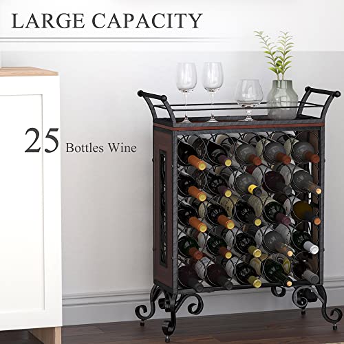 HOMCOM 25 Bottle Horizontal Free Standing Wine Rack Stand Wood and Metal - Black