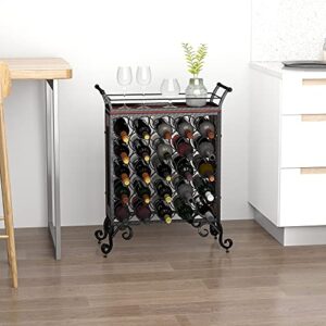 HOMCOM 25 Bottle Horizontal Free Standing Wine Rack Stand Wood and Metal - Black