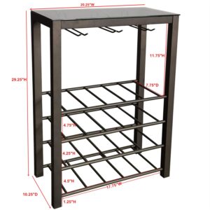 Kings Brand Furniture – Freestanding Floor Wine Rack Storage Table - Hold 20 Bottles with Glasses Holder