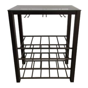 Kings Brand Furniture – Freestanding Floor Wine Rack Storage Table - Hold 20 Bottles with Glasses Holder