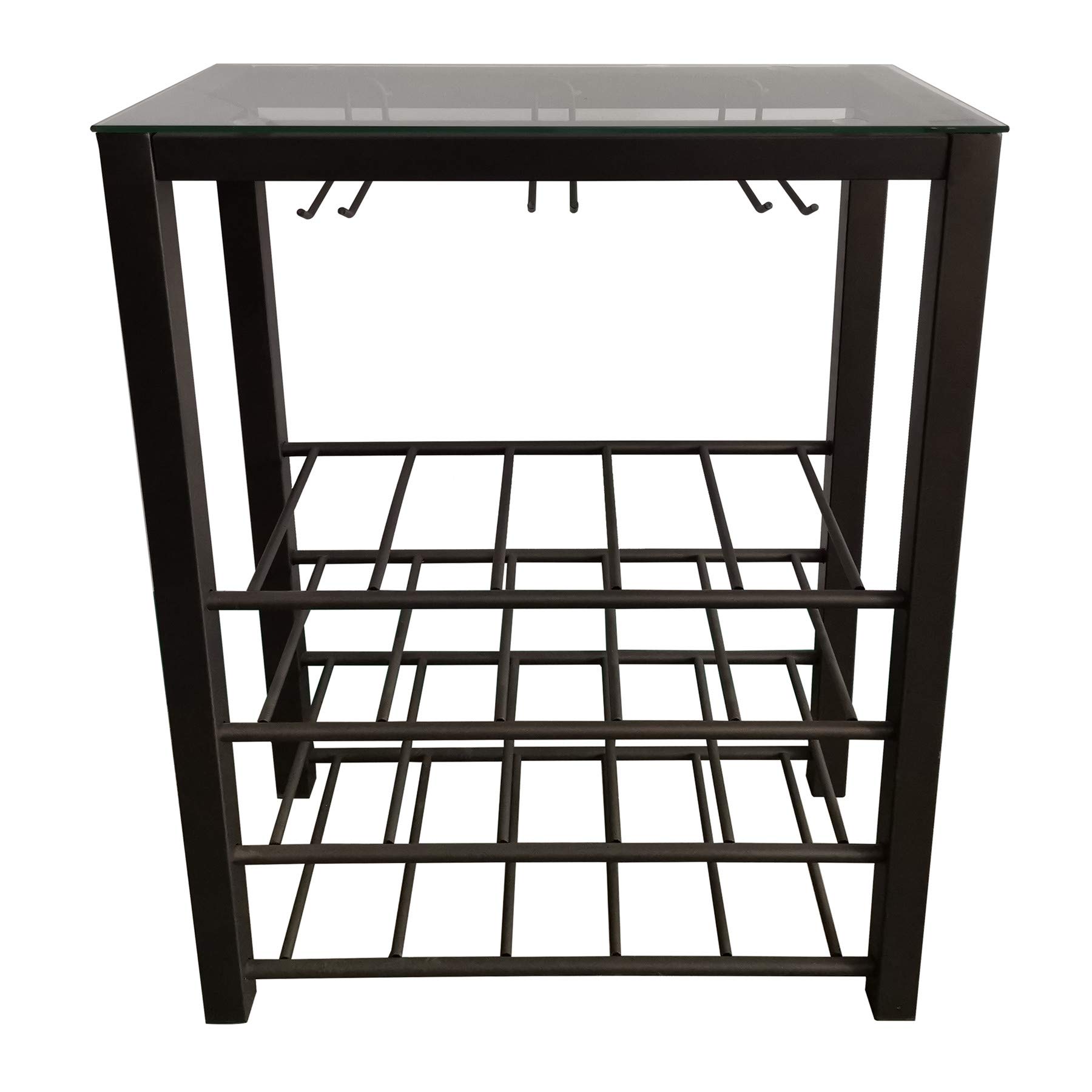 Kings Brand Furniture – Freestanding Floor Wine Rack Storage Table - Hold 20 Bottles with Glasses Holder