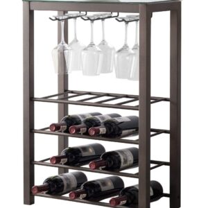 Kings Brand Furniture – Freestanding Floor Wine Rack Storage Table - Hold 20 Bottles with Glasses Holder