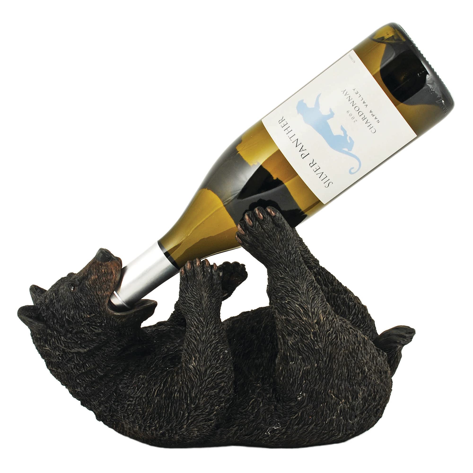 True Frisky Cub Polyresin Wine Bottle Holder - Table Top and Counter Wine Rack, Animal Home Decor, Set of 1, Black, Holds 1 Standard Wine Bottle