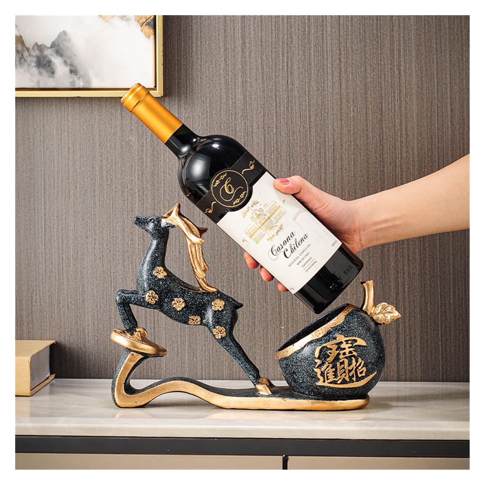 RANNSY Deer Statue Wine Rack Ornament, Modern Resin Decorative Wine Rack, Family Table Decoration Gift