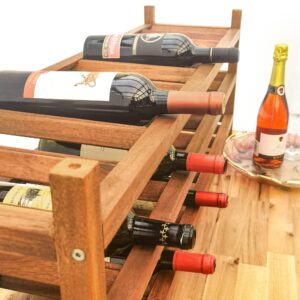 INTERBUILD Solid Hardwood Wine Rack Storage Shelf 3-Tier Stackable Freestanding Wine Bottle Holder 15 Bottles, Golden Teak