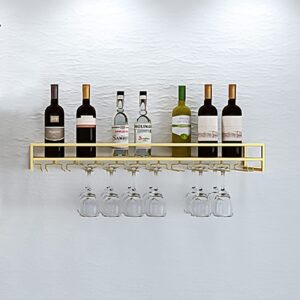 Caijj Industrial Wall Mounted Wine Rack Bottles Holder 10 Wine Cups Hanging Wine Storage Rack Floating Storage Metal Mesh Fence Shelves For Home Kitchen Bar Pantry,Gold