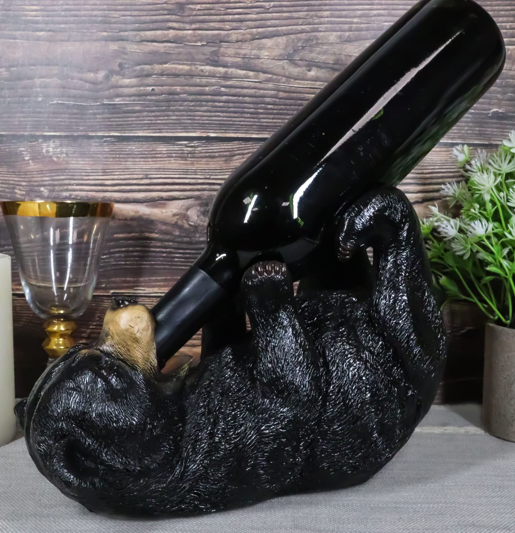 Ebros Gift Rustic Western Forest Animal Drunken Black Bear Wine Oil Bottle Holder Figurine 10" Long Cabin Lodge Farmhouse Country Accent Decor