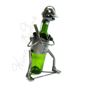 Wine Bodies Baseball Player Metal Wine Bottle Holder, Charcoal